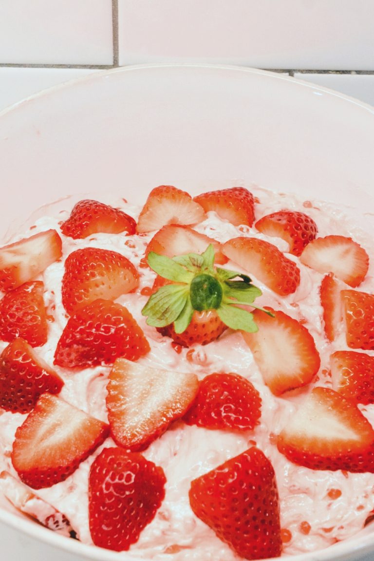 Old Fashioned Strawberry Tapioca Salad - Pink Fluff - Beyer Eats and Drinks