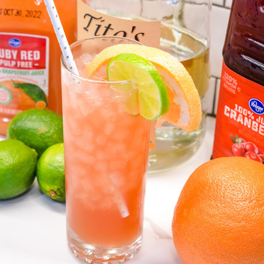 Prep a highball glass with ice and then pour your shaken sea breeze ...