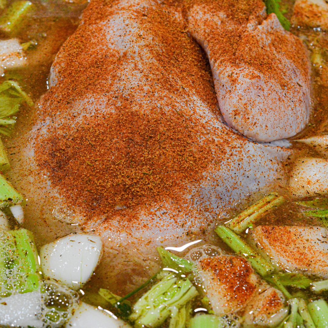Place half the chopped vegetables inside the turkey in a large container. Add the remaining ...