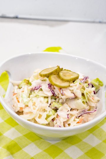 Creamy Pickle Coleslaw - Beyer Eats and Drinks