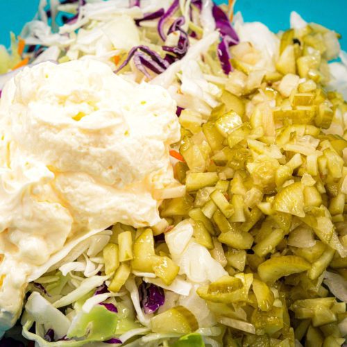 Creamy Pickle Coleslaw - Beyer Eats and Drinks