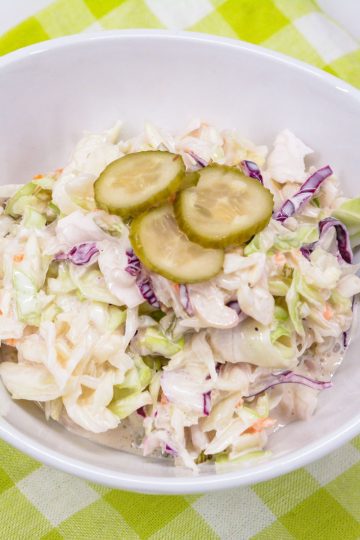 Creamy Pickle Coleslaw - Beyer Eats and Drinks