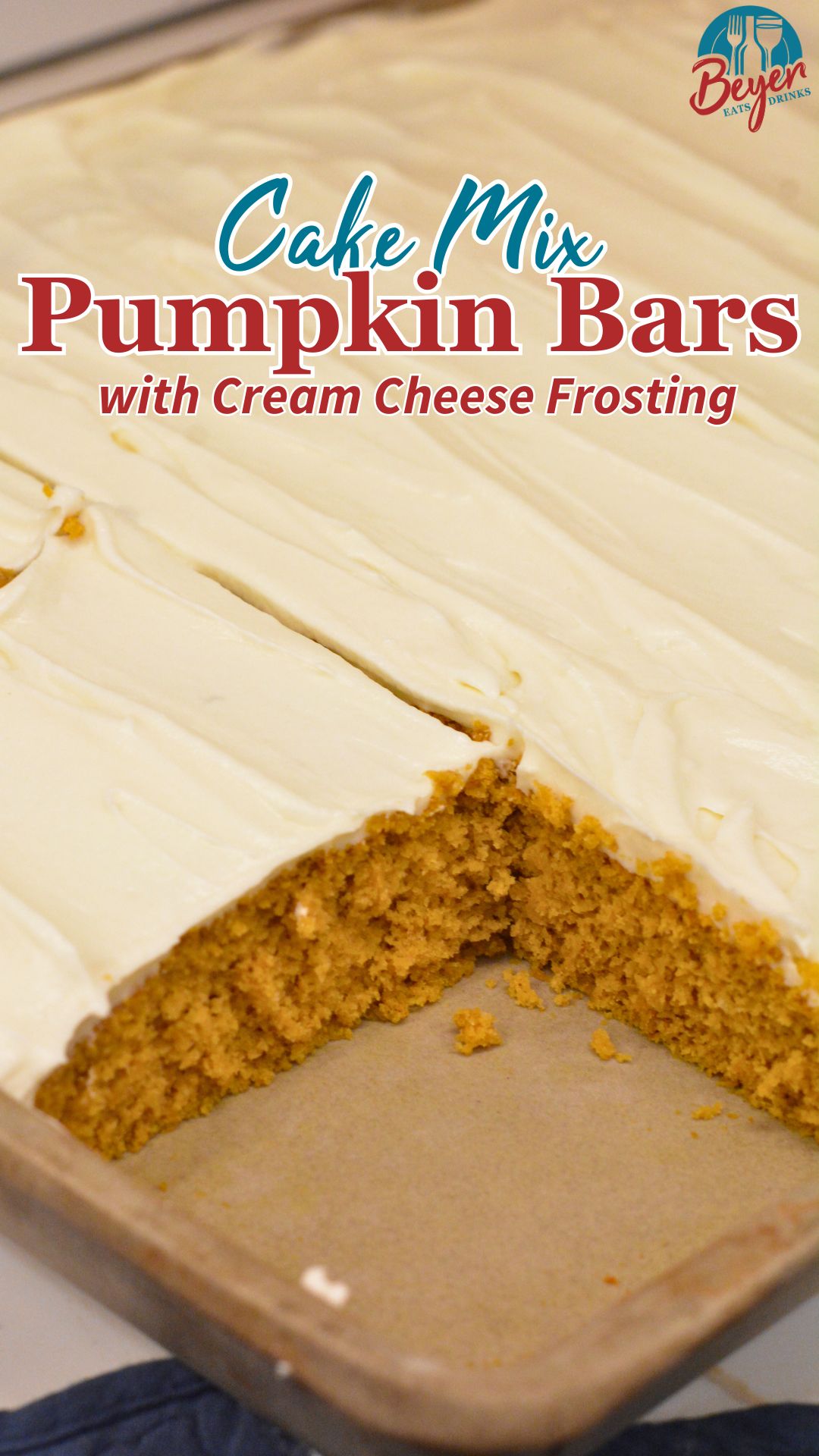 Cake Mix Pumpkin Bars with Cream Cheese Frosting - Beyer Eats and Drinks